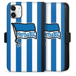 DeinDesign iPhone 11 Handy Klapph&uuml;lle Handyh&uuml;lle aus Kunst Leder schwarz Flip Case Flag Hertha Bsc Stripes Sideflip mit Lasche