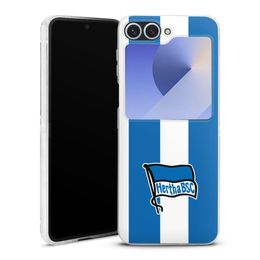 DeinDesign Galaxy Z Flip 7 FE Handy Hard Case Schutzh&uuml;lle transparent Smartphone Handy H&uuml;lle Hertha Bsc Stripes Flag Hard Case