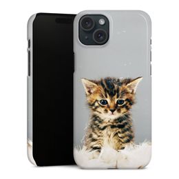 DeinDesign iPhone 15 Plus Handy Premium Case Smartphone Handyh&uuml;lle Schutzh&uuml;lle gl&auml;nzend Cat Pet Feather Premium Case