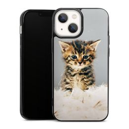 DeinDesign iPhone 13 Mini Handy Slim Case extra d&uuml;nn Silikon Handyh&uuml;lle schwarz H&uuml;lle Cat Pet Feather Silikon Slim Case
