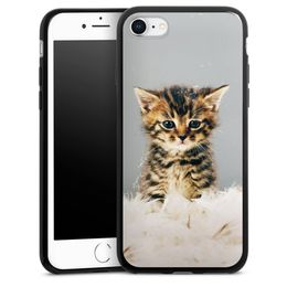 DeinDesign iPhone SE (2022) Handy Slim Case extra d&uuml;nn Silikon Handyh&uuml;lle schwarz H&uuml;lle Cat Pet Feather Silikon Slim Case