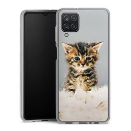 DeinDesign Galaxy A12 Handy Silikon H&uuml;lle Case transparent Handyh&uuml;lle Cat Pet Feather Silikon Case