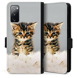 DeinDesign Galaxy S20 Handy Klapph&uuml;lle Handyh&uuml;lle aus Kunst Leder schwarz Flip Case Cat Pet Feather Sideflip mit Lasche