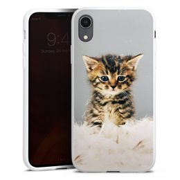 DeinDesign iPhone Xr Handy Silikon H&uuml;lle Case wei&szlig; Handyh&uuml;lle Cat Pet Feather Silikon Case