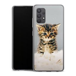 DeinDesign Galaxy A32 4G Handy Silikon H&uuml;lle Case transparent Handyh&uuml;lle Cat Pet Feather Silikon Case