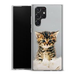 DeinDesign Galaxy S22 Ultra Handy Silikon H&uuml;lle Case transparent Handyh&uuml;lle Cat Pet Feather Silikon Case