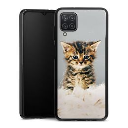 DeinDesign Galaxy A12 Handy Silikon H&uuml;lle Case schwarz Handyh&uuml;lle Cat Pet Feather