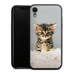 DeinDesign iPhone Xr Handy Premium Silikon H&uuml;lle Handyh&uuml;lle schwarz Case Cat Pet Feather Silikon Premium Case