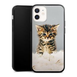 DeinDesign iPhone 12 mini Handy Slim Case extra d&uuml;nn Silikon Handyh&uuml;lle schwarz H&uuml;lle Cat Pet Feather Silikon Slim Case