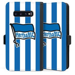 DeinDesign Galaxy S10 Plus Handy Klapph&uuml;lle Handyh&uuml;lle aus Kunst Leder schwarz Flip Case Flag Hertha Bsc Stripes Sideflip mit Lasche