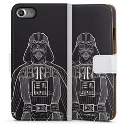 DeinDesign iPhone SE (2020) Handy Klapph&uuml;lle Handyh&uuml;lle aus Kunst Leder wei&szlig; Flip Case Black Star Wars Darth Vader Sideflip mit Lasche