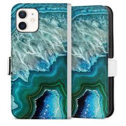 DeinDesign iPhone 12 Handy Klapph&uuml;lle Handyh&uuml;lle aus Kunst Leder wei&szlig; Flip Case Stone Blue Marble Sideflip mit Lasche
