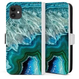 DeinDesign iPhone 11 Handy Klapph&uuml;lle Handyh&uuml;lle aus Kunst Leder wei&szlig; Flip Case Stone Blue Marble Sideflip mit Lasche