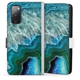 DeinDesign Galaxy S20 FE 5G Handy Klapph&uuml;lle Handyh&uuml;lle aus Kunst Leder wei&szlig; Flip Case Blue Stone Marble Sideflip mit Lasche