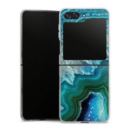 DeinDesign Galaxy Z Flip 5 Handy Hard Case Schutzh&uuml;lle transparent Smartphone Handy H&uuml;lle Stone Marble Blue Hard Case