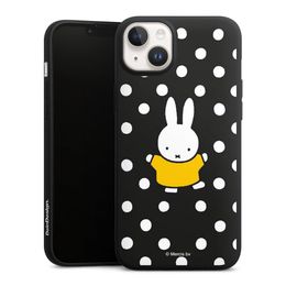 DeinDesign iPhone 14 Handy Premium Silikon H&uuml;lle Handyh&uuml;lle schwarz Case Polka Dots Miffy Rabbit Silikon Premium Case