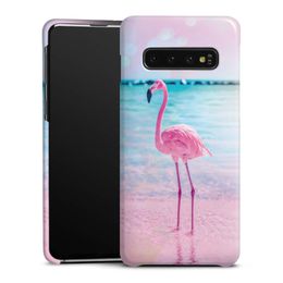 DeinDesign Galaxy S10 Handy Premium Case Smartphone Handyh&uuml;lle Schutzh&uuml;lle gl&auml;nzend Beach Tropical Flamingo Premium Case