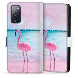 DeinDesign Galaxy S20 FE Handy Klapph&uuml;lle Handyh&uuml;lle aus Kunst Leder wei&szlig; Flip Case Tropical Beach Flamingo Sideflip mit Lasche