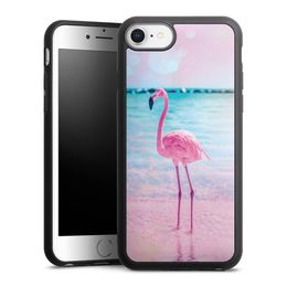 DeinDesign iPhone SE (2020) Handy Gallery Case Handyh&uuml;lle 9H Geh&auml;rtetes Glas R&uuml;ckseite H&uuml;lle Tropical Beach Flamingo Gallery Case