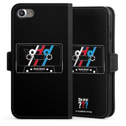 DeinDesign iPhone SE (2020) Handy Klapph&uuml;lle Handyh&uuml;lle aus Kunst Leder schwarz Flip Case Official Licensed Product Die Drei ??? Cassette Sideflip mit Lasche