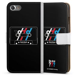 DeinDesign iPhone SE (2020) Handy Klapph&uuml;lle Handyh&uuml;lle aus Kunst Leder wei&szlig; Flip Case Official Licensed Product Die Drei ??? Cassette Sideflip mit Lasche