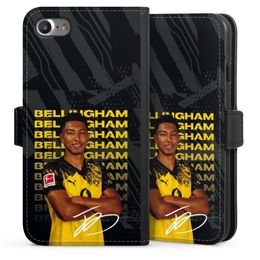 DeinDesign iPhone SE (2020) Handy Klapph&uuml;lle Handyh&uuml;lle aus Kunst Leder schwarz Flip Case Borussia Dortmund Jobe Bellingham Bvb Sideflip mit Lasche