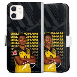 DeinDesign iPhone 12 Handy Klapph&uuml;lle Handyh&uuml;lle aus Kunst Leder wei&szlig; Flip Case Borussia Dortmund Jobe Bellingham Bvb Sideflip mit Lasche