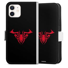 DeinDesign iPhone 12 Handy Klapph&uuml;lle Handyh&uuml;lle aus Kunst Leder wei&szlig; Flip Case Spiderman Logo Marvel Sideflip mit Lasche