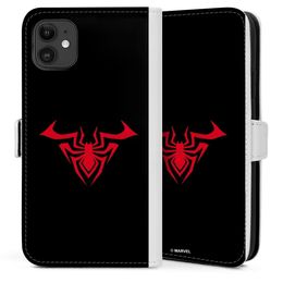 DeinDesign iPhone 11 Handy Klapph&uuml;lle Handyh&uuml;lle aus Kunst Leder wei&szlig; Flip Case Spiderman Logo Marvel Sideflip mit Lasche