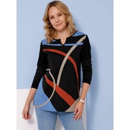 Classic Basics Damen Longshirt "Shirt"schwarz, mittelblau, bedruckt, Gr. 52, gemustert, mehrfarbig, 100% Baumwolle, Shirts
