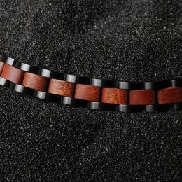 Holzkern Damen & Herren Armband Dreiklang Mahagoniholz & Edelstahl in Schwarz Gr&ouml;&szlig;enverstellbar