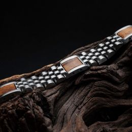 Holzkern Herren Armband Pentachord Koaholz & Edelstahl in Silber Gr&ouml;&szlig;enverstellbar
