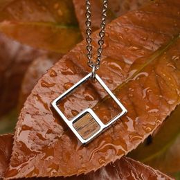 Holzkern Geometric Halskette Damen Silber und Koa