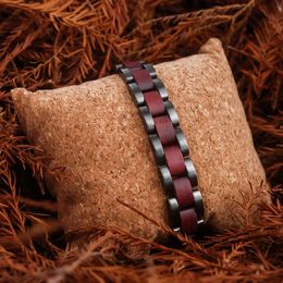 Holzkern Damen & Herren Armband Dreiklang Amaranthholz & Edelstahl in Grau Gr&ouml;&szlig;enverstellbar