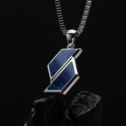 Holzkern Bariton Halskette Herren Silber und Sodalith