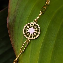 Holzkern Pixa Armband Damen Gold und Rosa Perlmutt
