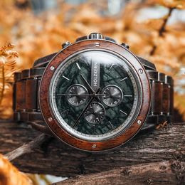 Holzkern Holzuhr Coel (Walnuss/Marmor), Herren, Naturholz