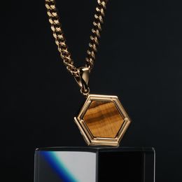 Holzkern Axis Halskette Herren Gold und Tigerauge