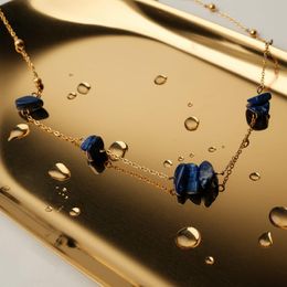 Holzkern Oceanfoam Halskette II Damen Gold und Lapislazuli
