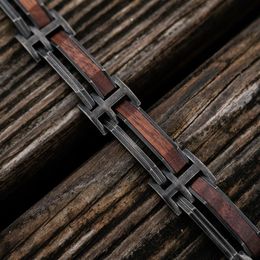 Holzkern Damen & Herren Armband Staccato Walnussholz & Edelstahl in Antiksilber Gr&ouml;&szlig;enverstellbar