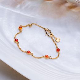 Holzkern Dewdrops Armband Damen Gold und Chalcedon