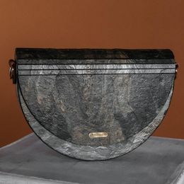 Holzkern Damen Umh&auml;ngetasche Handtasche Asami Schiefer Ocker-Grau VEGAN