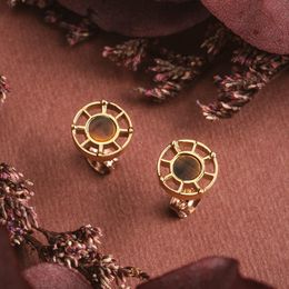 Holzkern Amulett Ohrringe Damen Gold und Tigerauge