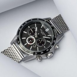 Herrenuhr Comfort Crusher, Schwarzer Ahornholz Zifferblatt und Silber Mesh Armband