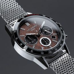 Schicke Herrenuhr, Walnuss Zifferblatt und silber Mesh Armband