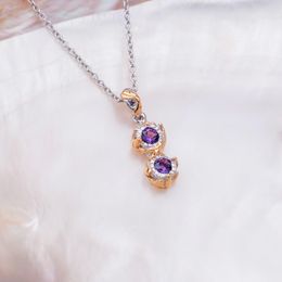 Holzkern Silverstream Halskette Damen Gold und Amethyst