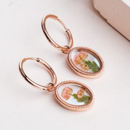 Holzkern Wildflower Ohrringe Damen Ros&eacute; und Blume