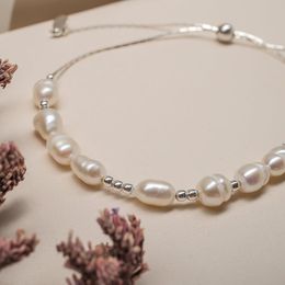 Holzkern Familytie Armband Damen Silber und Perle