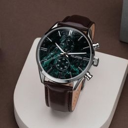 Holzkern Holzuhr Gifted (Gr&uuml;ner Marmor/Dunkelbraun), Herren, Naturholz