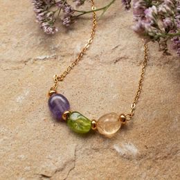 Holzkern Free Play Halskette Damen Gold und Edelsteine